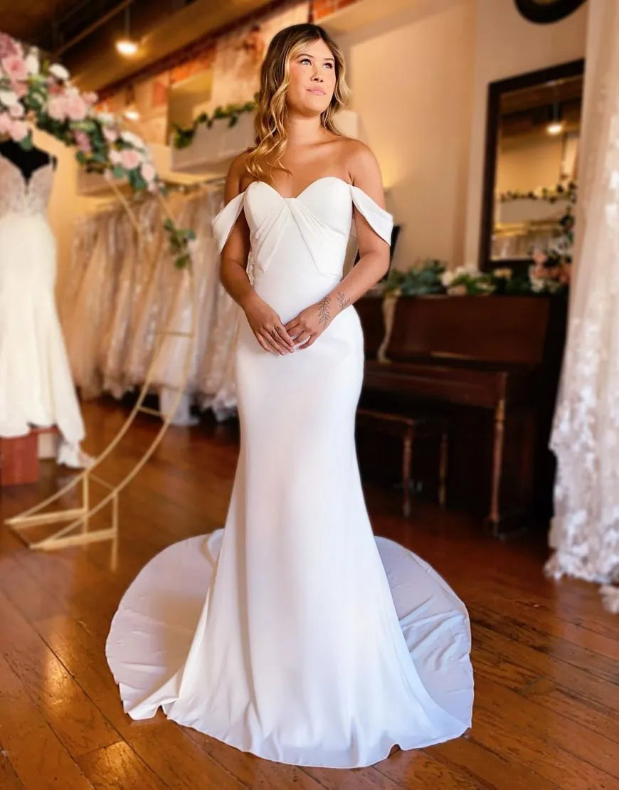 Mermaid Off The Shoulder Satin Wedding Dress – BL Dress