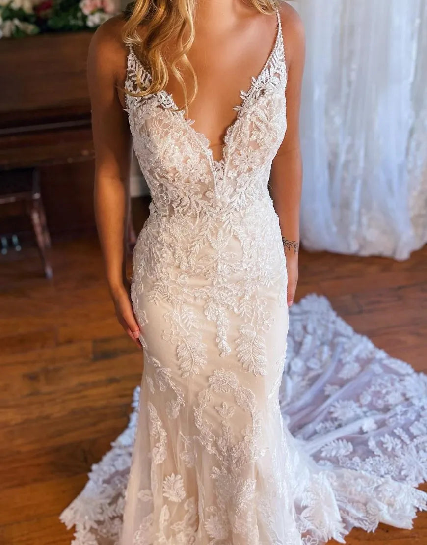 Mermaid Spaghetti Straps Back Wedding Dress – BL Dress