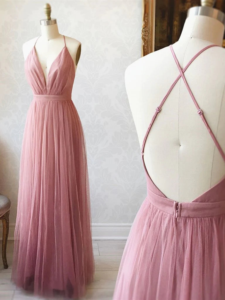 V Neck Backless Long Prom Dresses Formal Graduation Evening Dresses ...