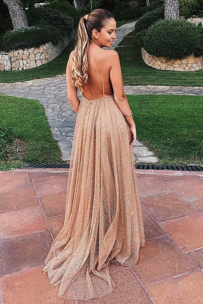 Sparkle Backless Plunging Neckline Sequin Long Prom Evening Dress – BL ...