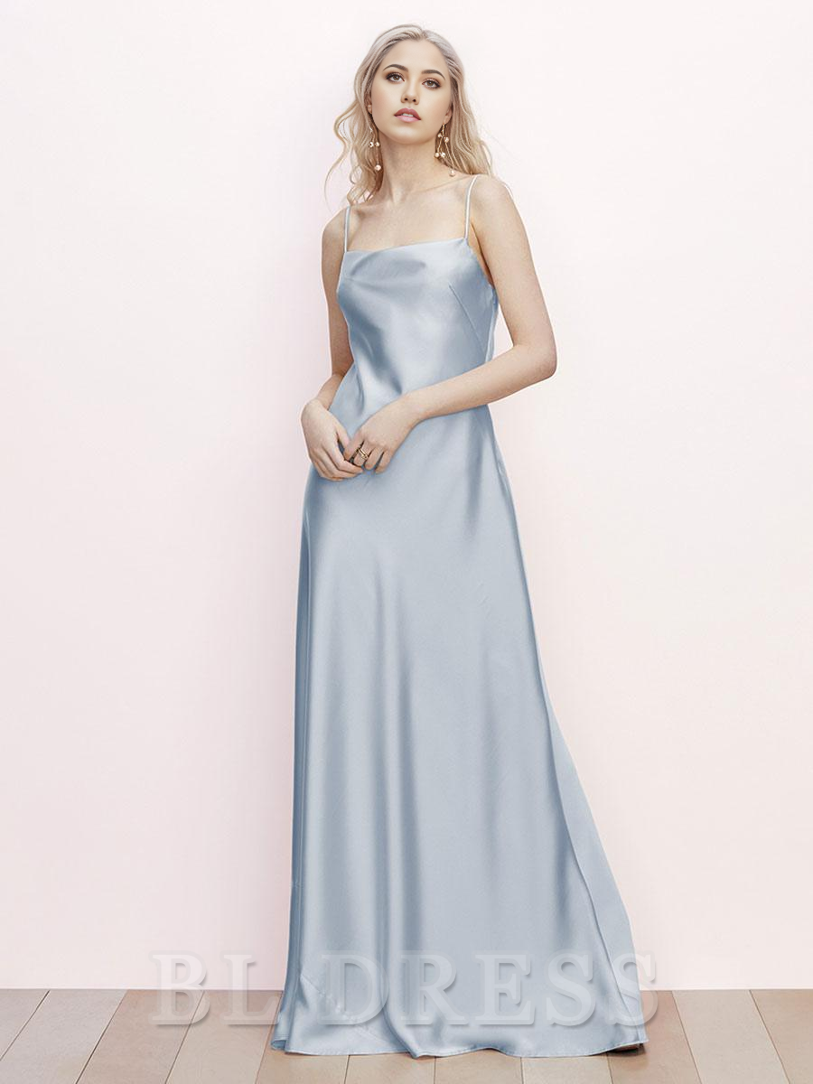 A-Line Spaghetti Straps Floor-Length Backless Satin formal dresses eve ...