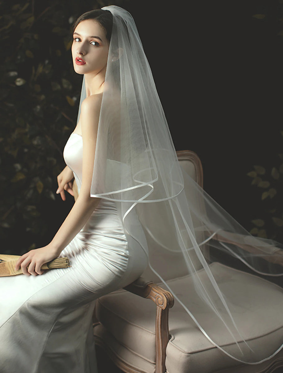 Two-tier / Classic Wedding Veil Chapel Veils with Solid Tulle – BL Dress