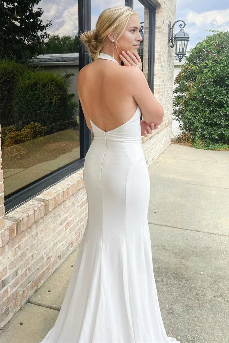 Mermaid Halter Long Wedding Dress with Slit – BL Dress