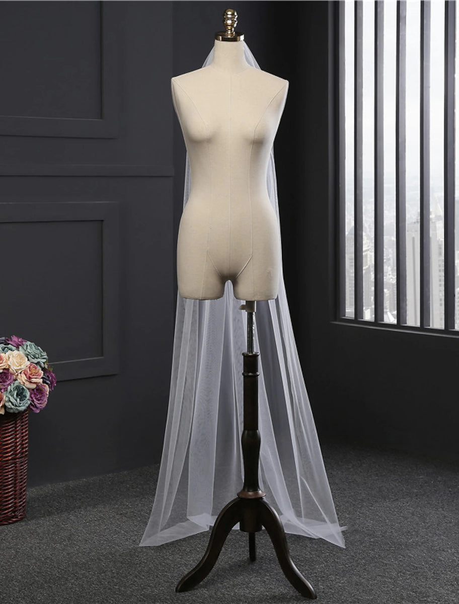 One-tier Wedding Veil Chapel Veils with Solid Tulle – BL Dress