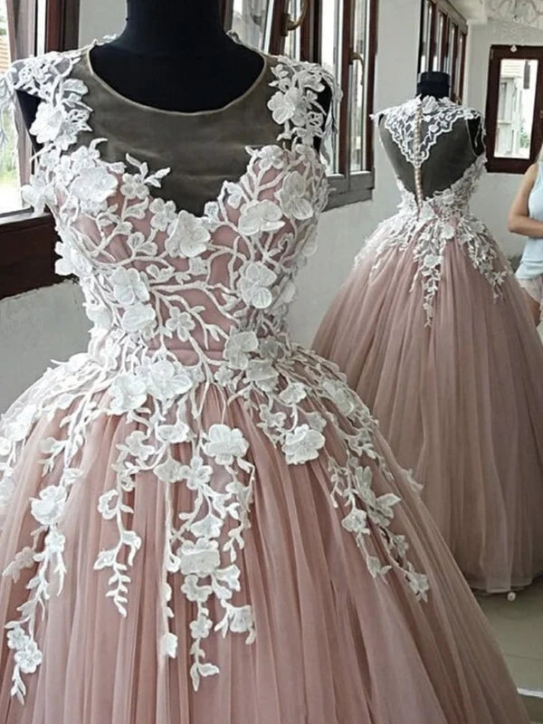 Round Neck Lace Long Prom Dresses – BL Dress