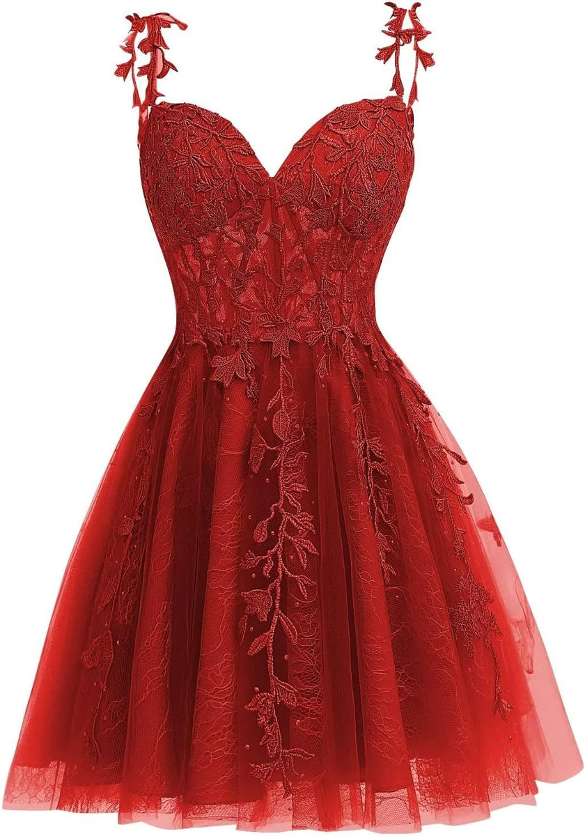 A-line Lace Applique Sweetheart Tulle Wedding Guest Dress Homecoming D ...