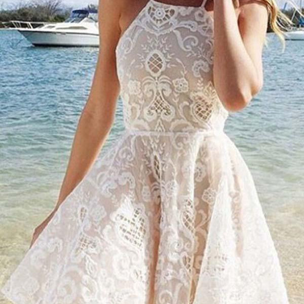 A-line Criss-Cross Straps Lace Sleeveless Homecoming Dress – BL Dress