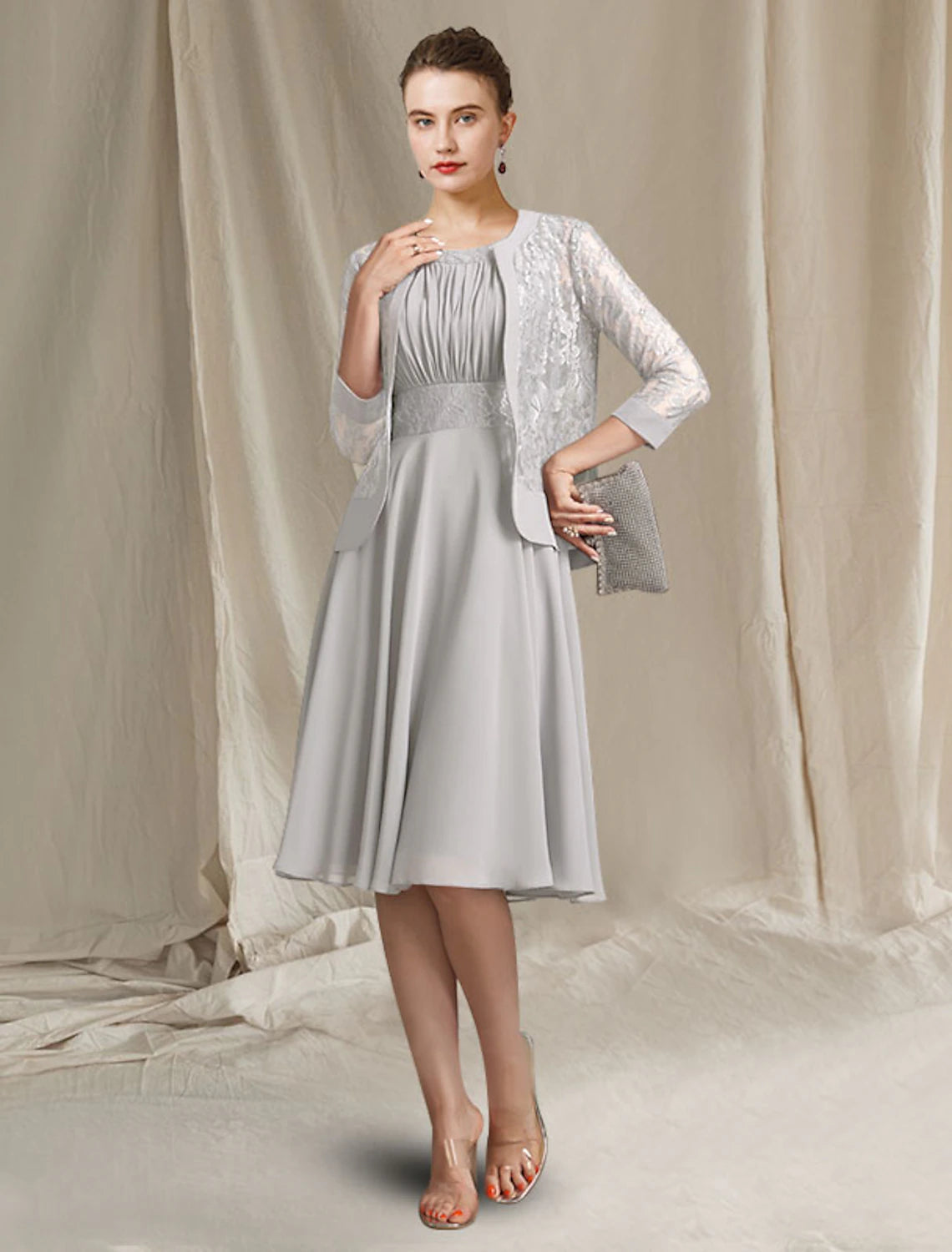 Two Piece A Line Mother Of The Bride Dress Church Elegant Jewel Neck K