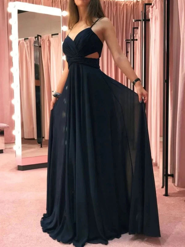 A Line V Neck Chiffon Long Prom Dresses – BL Dress