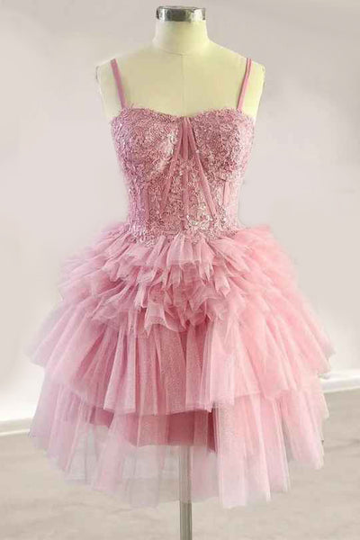 A-line Appliques Tiered Ruffle Short Homecoming Dress – BL Dress