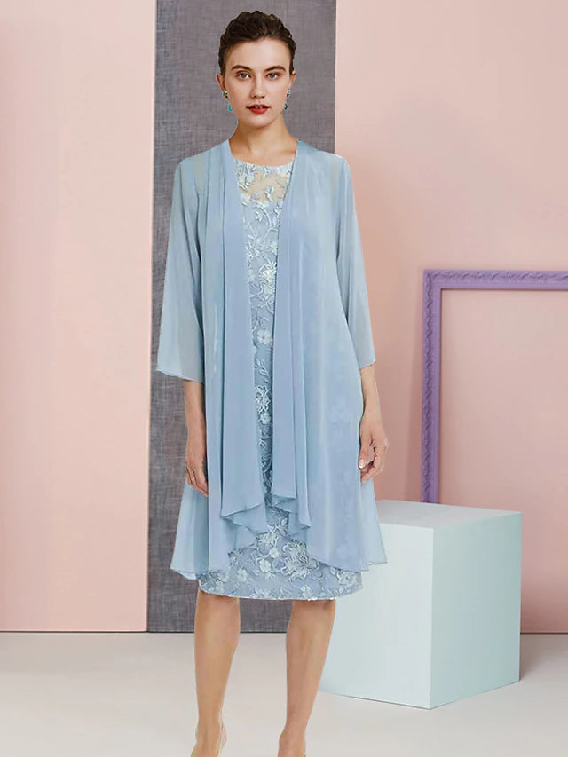 Two Piece Sheath / Column Mother of the Bride Dress Formal Wedding Gue ...