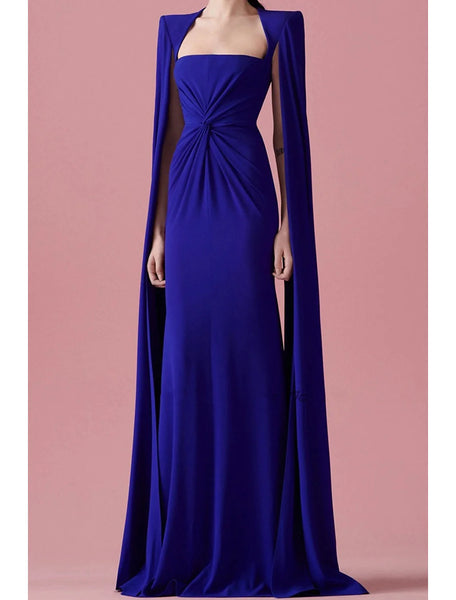 A-Line Evening Gown Elegant Cape Dress Formal Wedding Guest Sweep / Br ...