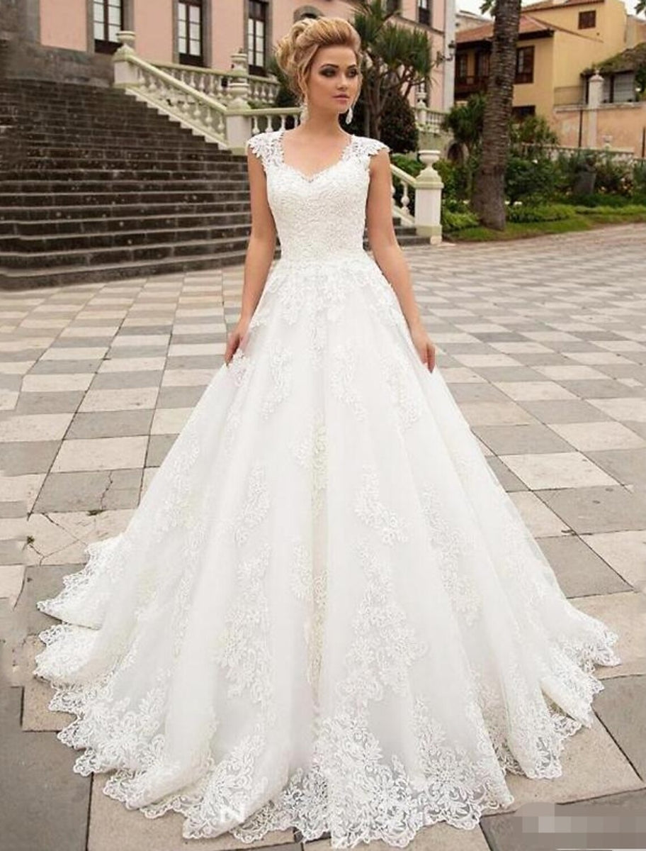 Engagement Open Back Formal Wedding Dresses Ball Gown Illusion Neck Ca ...